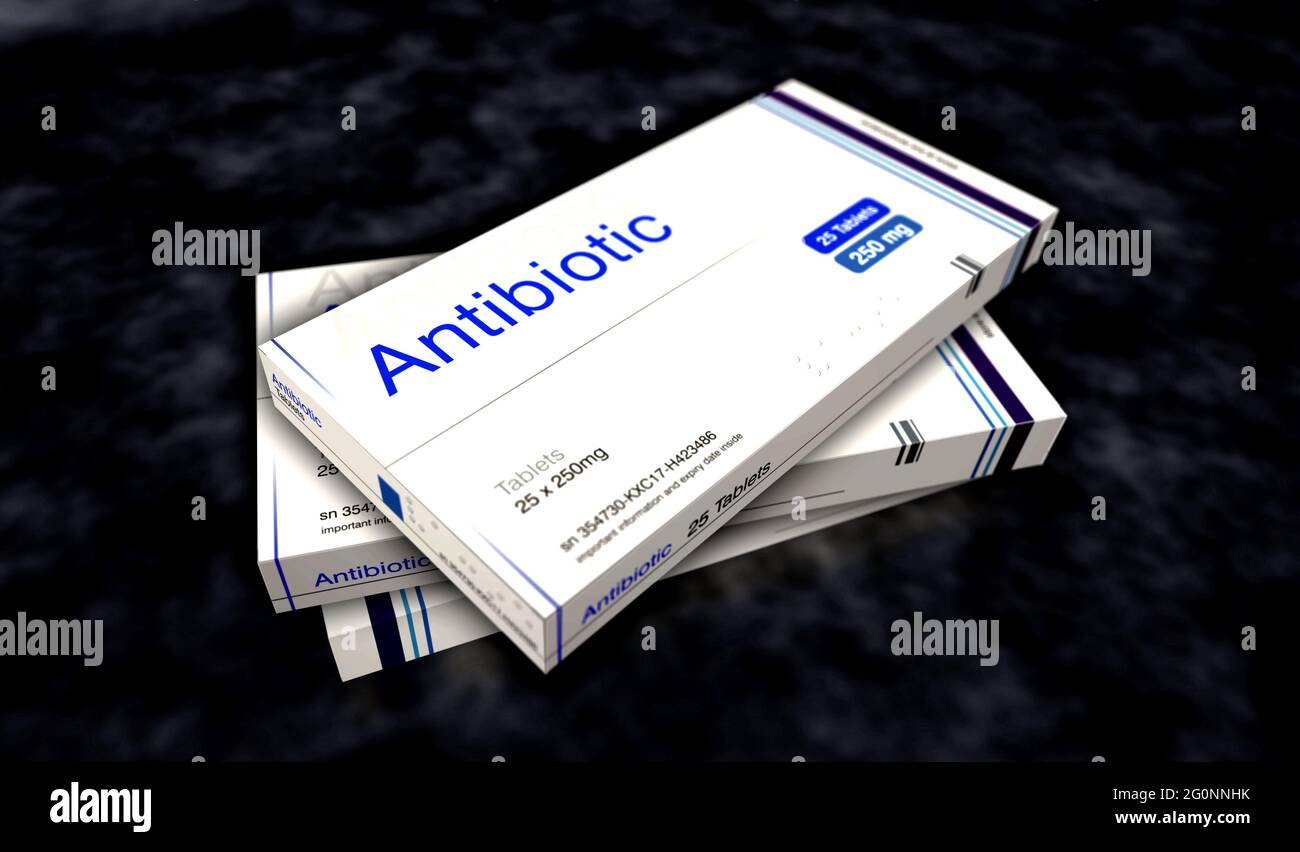Antibiotic pack production line. Medical therapy drug box factory ...
