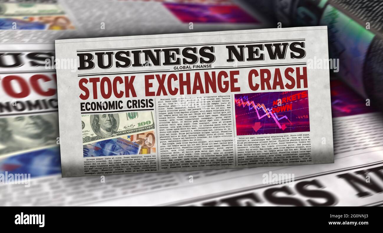 Stock exchange crash business news. Daily newspaper print. Vintage ...