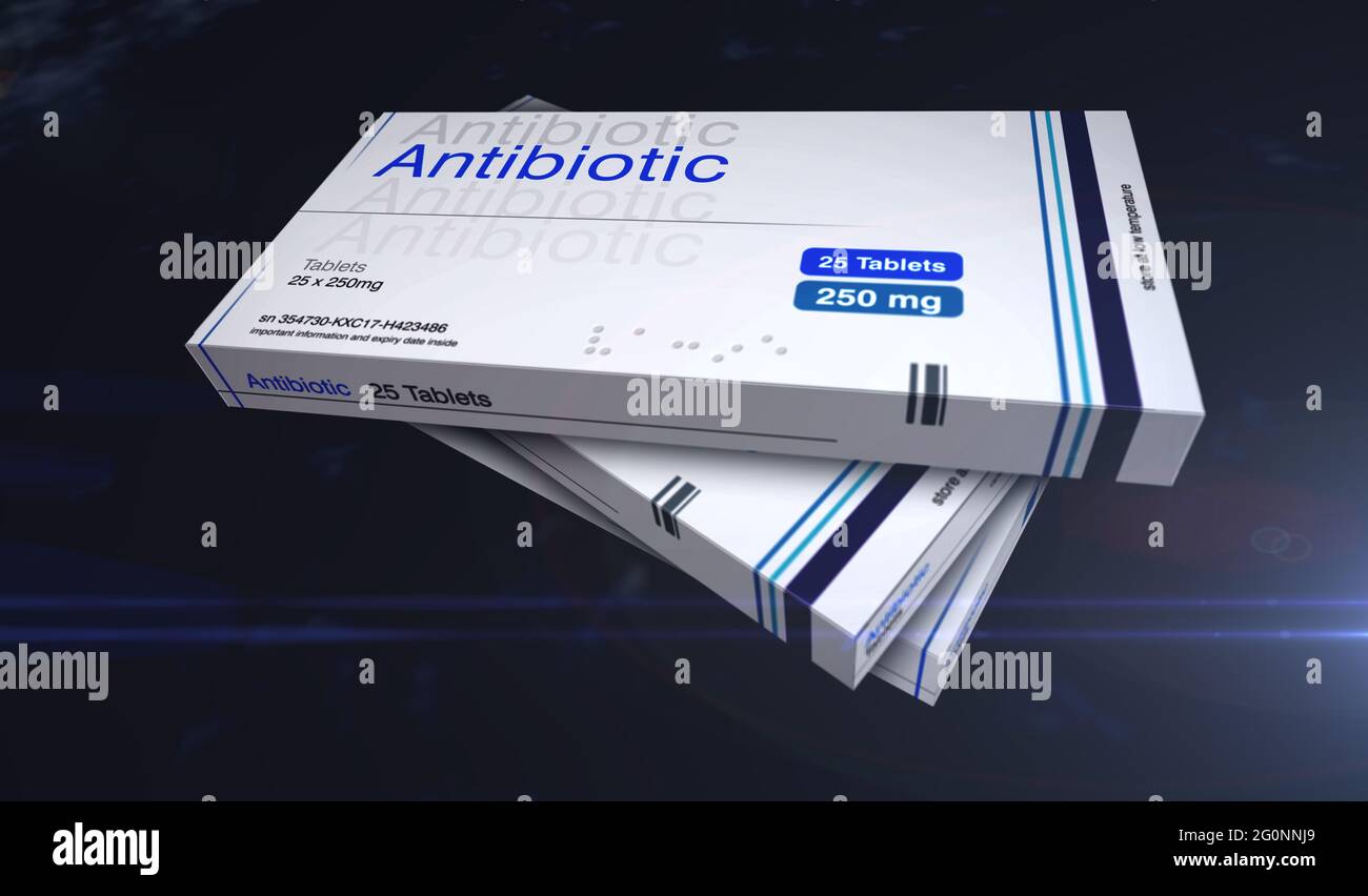 Antibiotic pack production line. Medical therapy drug box factory ...