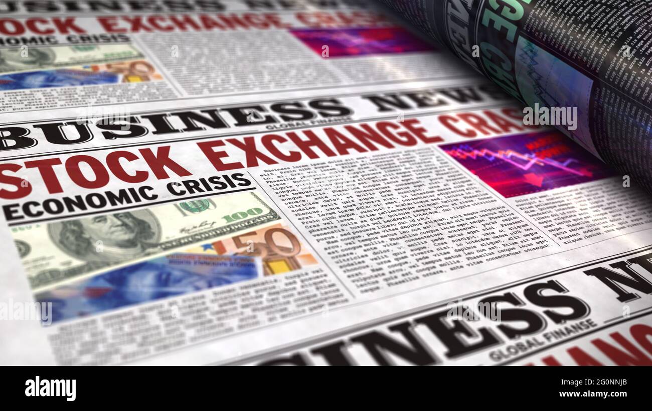 Stock exchange crash business news. Daily newspaper print. Vintage ...