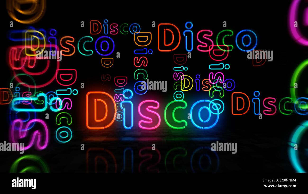 Disco symbol neon symbol. Light color bulbs with retro nightlife city ...