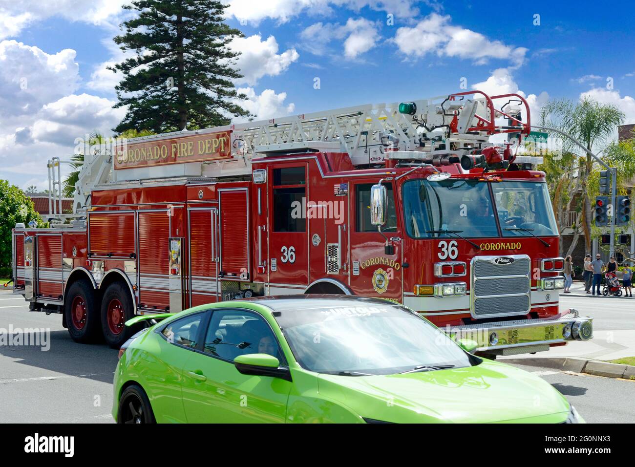 Coronado Fire Dept fire truck in downtown Coronado Island city, San ...