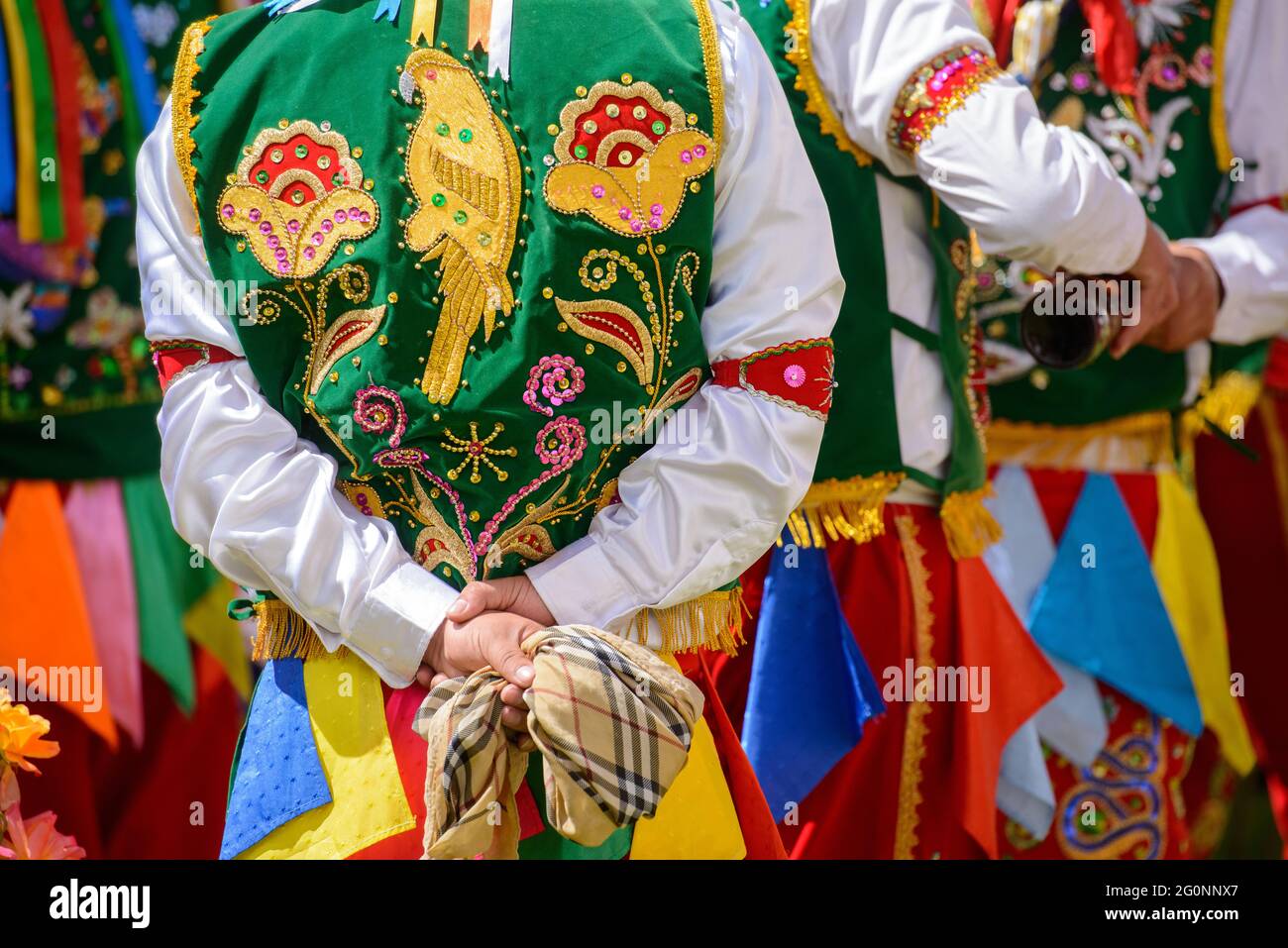 Peruvian folkloric dance, with colorful costumes in front of The Church ...