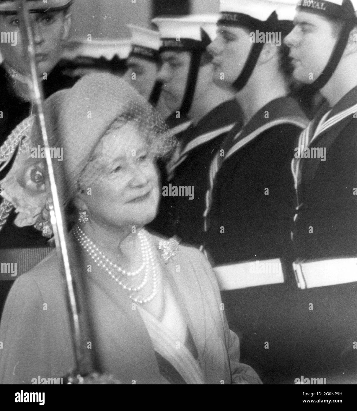THE QUEEN MOTHER INSPECTS THE GUARD OF HONOUR ABOARD HMS ARK ROYAL ...