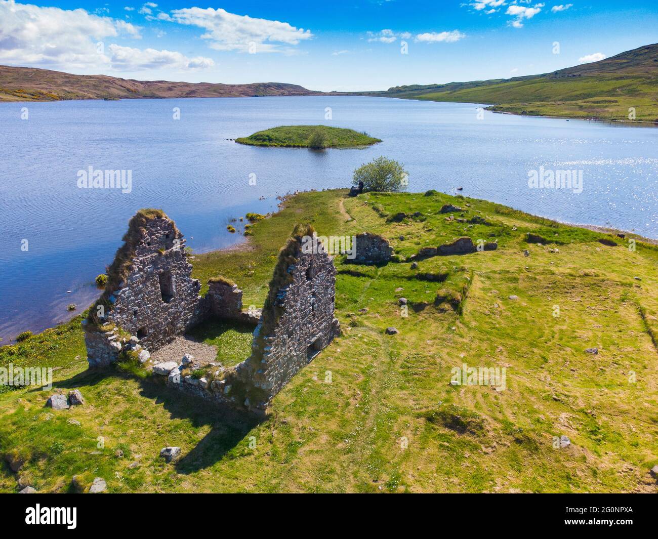 Aerial view from drone of Finlaggan historical monument site on Eilean ...