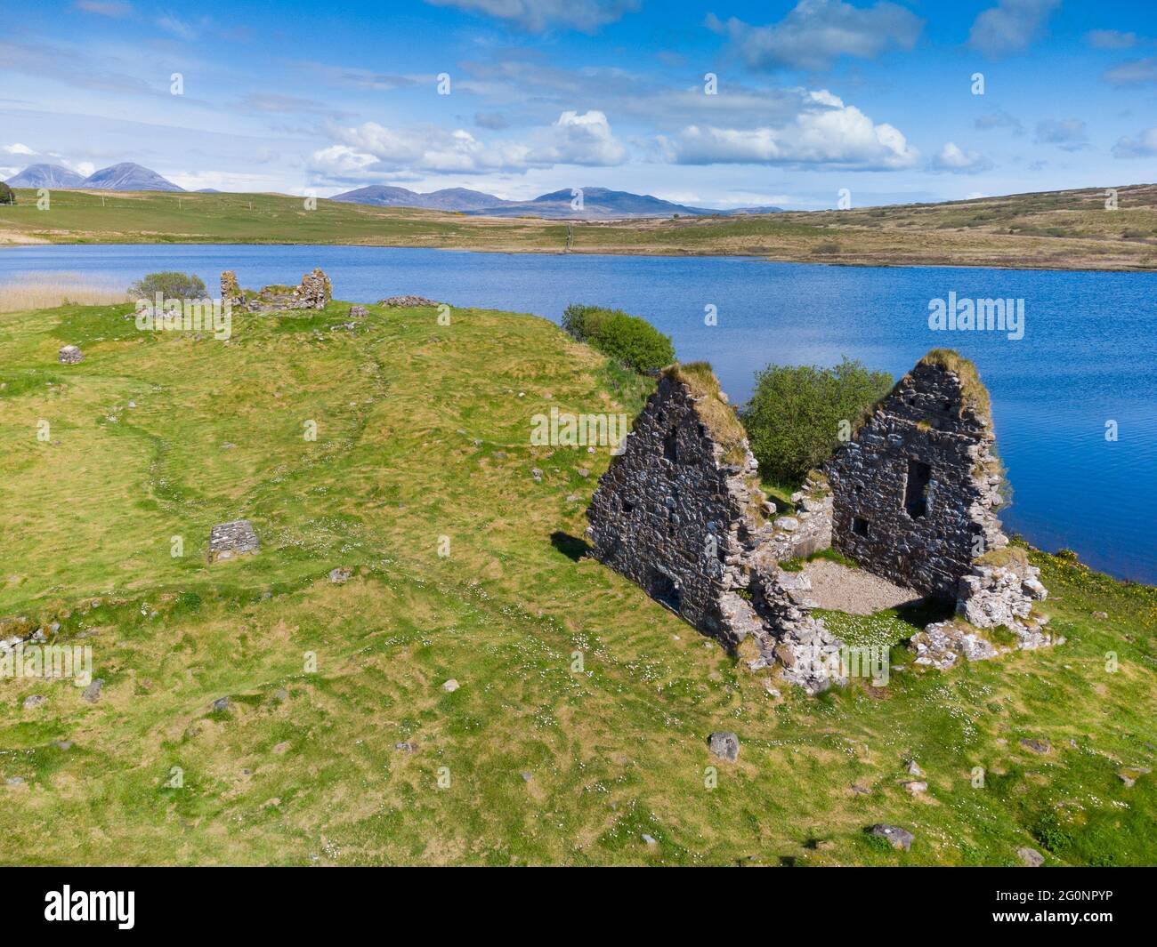 Aerial view form drone of Finlaggan historical monument site on Eilean ...