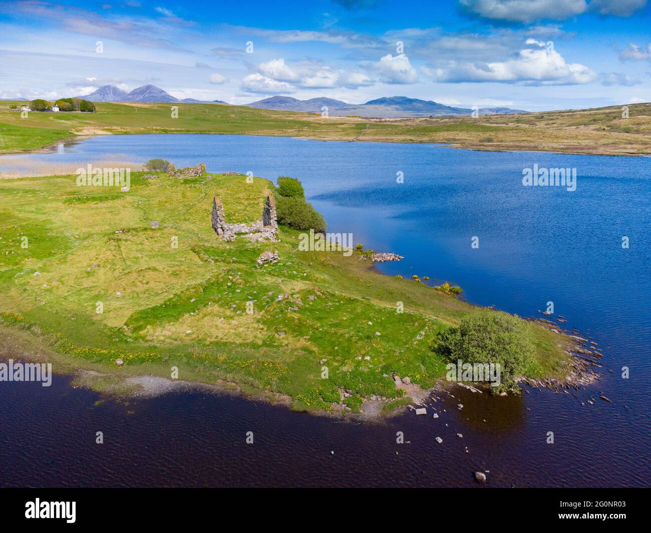 Aerial view form drone of Finlaggan historical monument site on Eilean ...