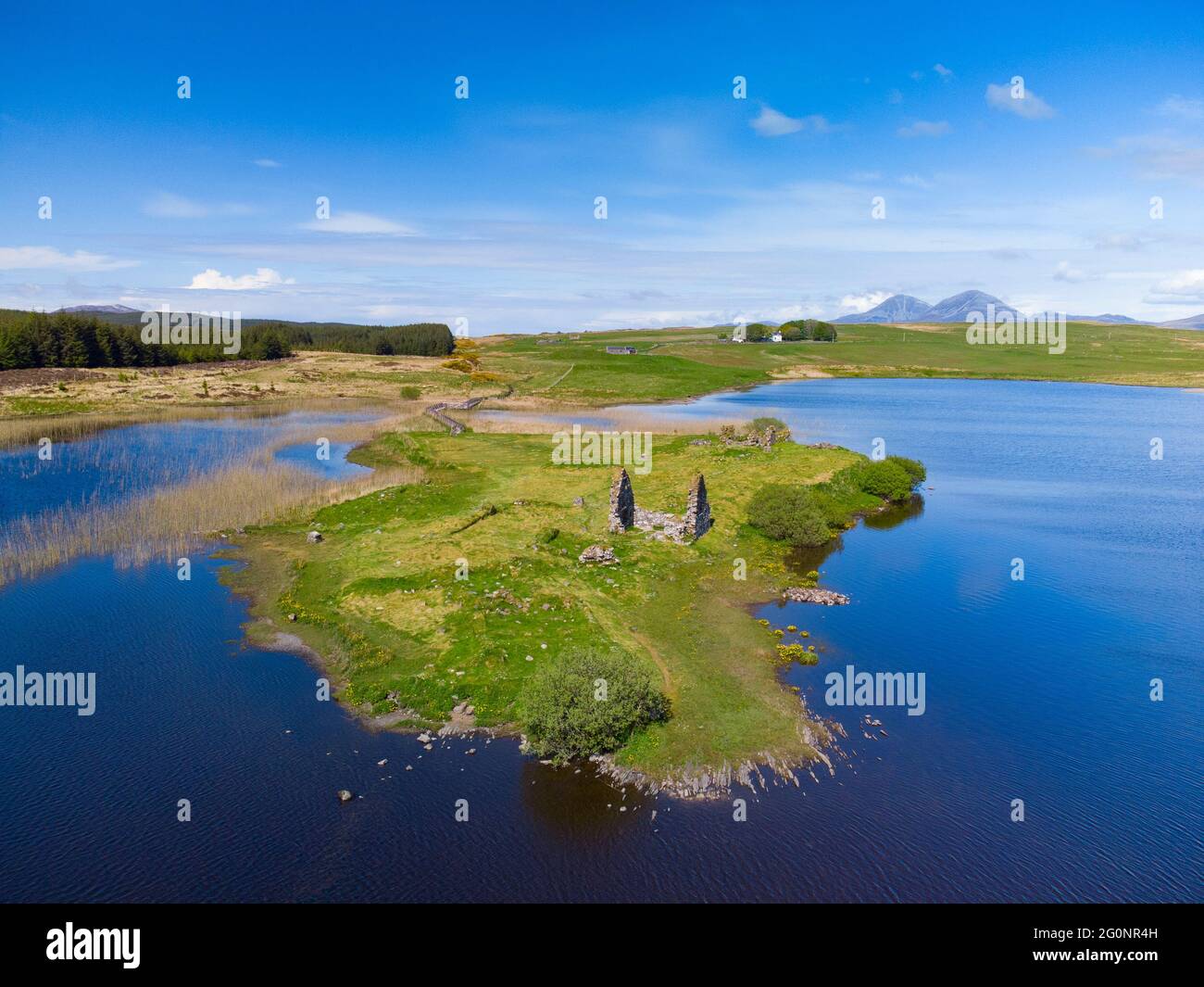 Aerial view form drone of Finlaggan historical monument site on Eilean ...