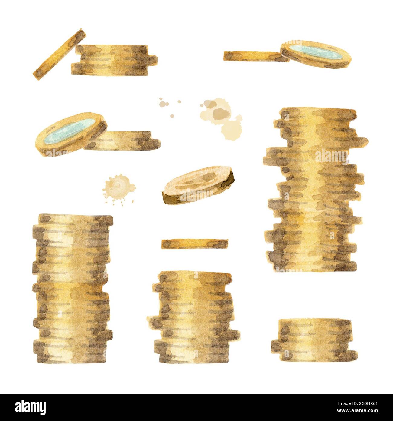 Coins composition. Watercolor hand-drawn illustration Stock Photo - Alamy