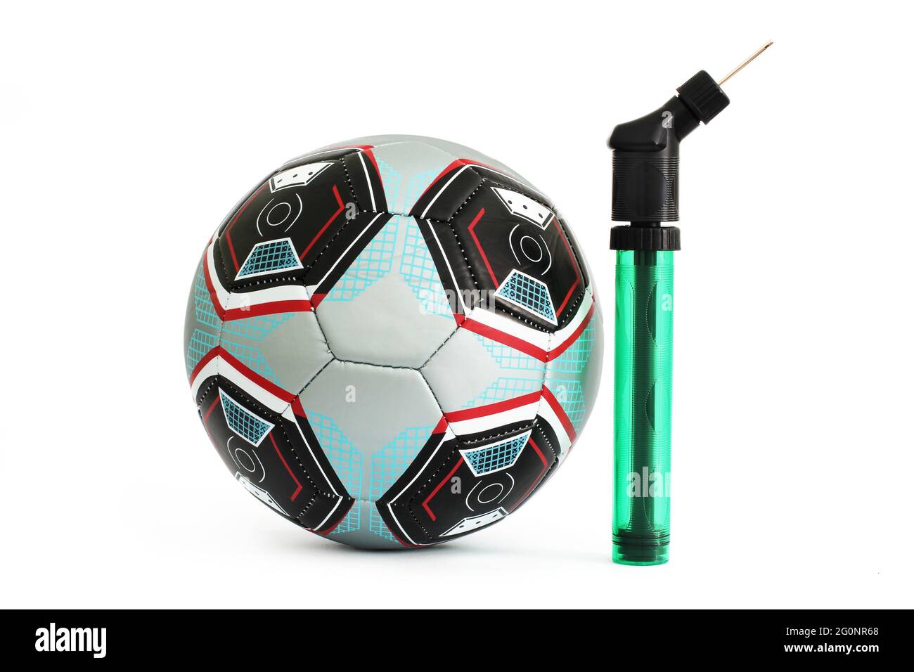 Soccer ball and a pump. Football. Pump. Ball. Isolated on white Stock ...