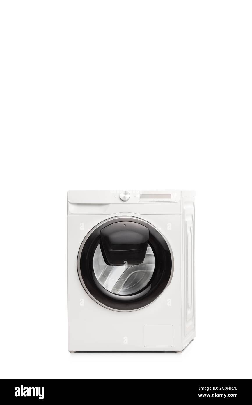 Studio shot of a new modern washing machine isolated on white ...