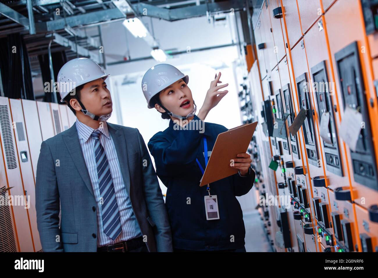 Technical personnel with leadership in the factory inspection Stock ...