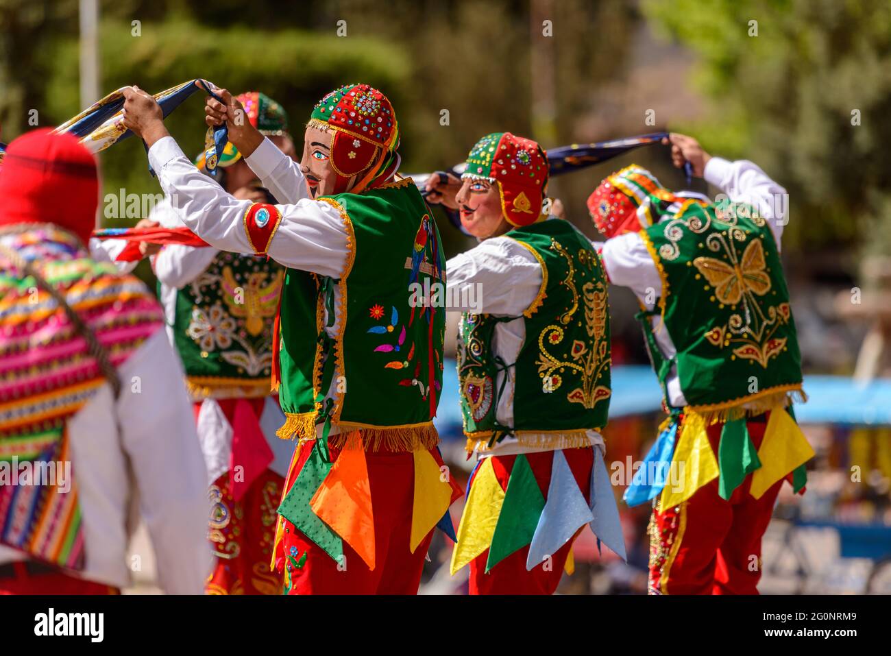 Peruvian folkloric dance, with colorful costumes in front of The Church ...