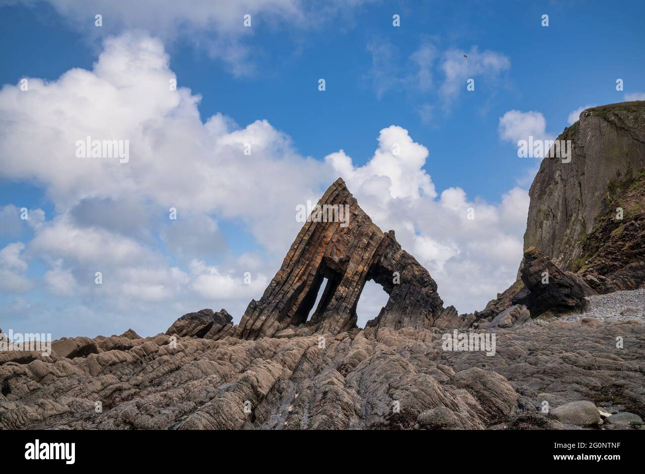Beautiful landscape image of Blackchurch Rock on Devonian geological ...