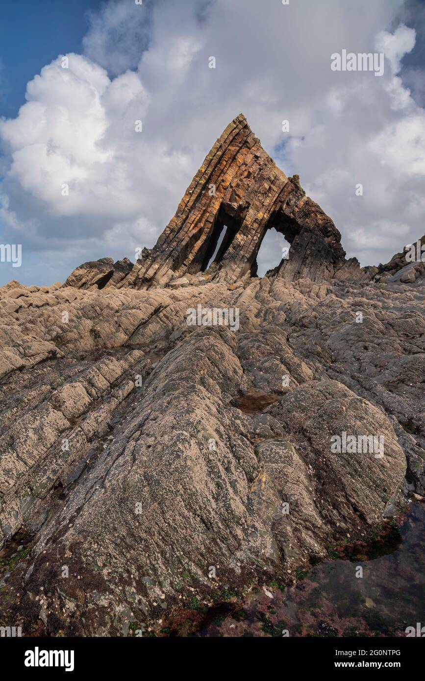 Beautiful landscape image of Blackchurch Rock on Devonian geological ...