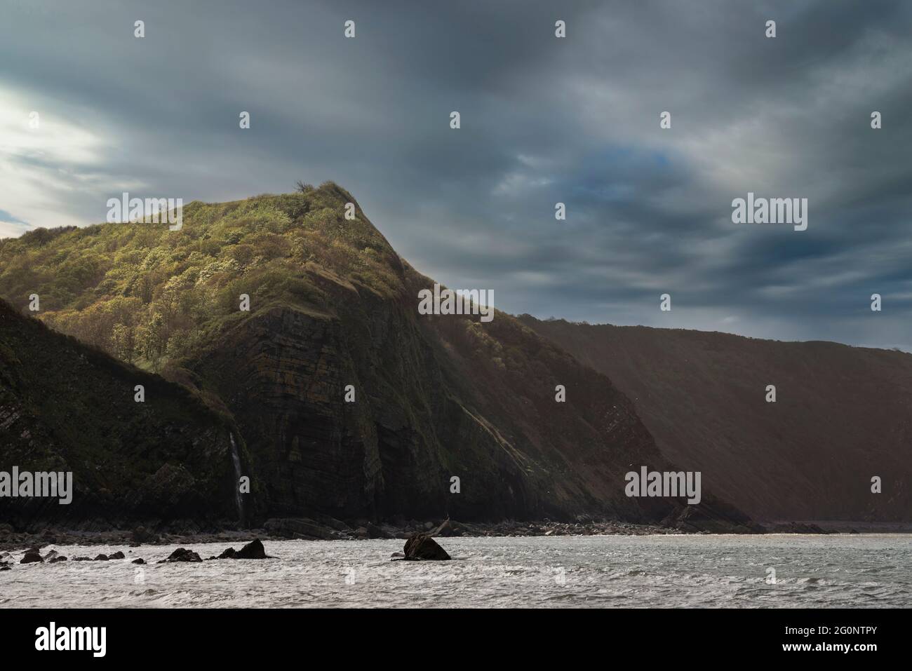 Beautiful landscape image of Blackchurch Rock on Devonian geological ...