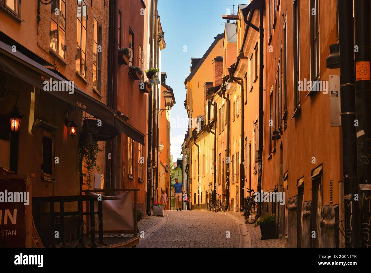 Classic view of scenic alleyway with traditional colorful houses in ...