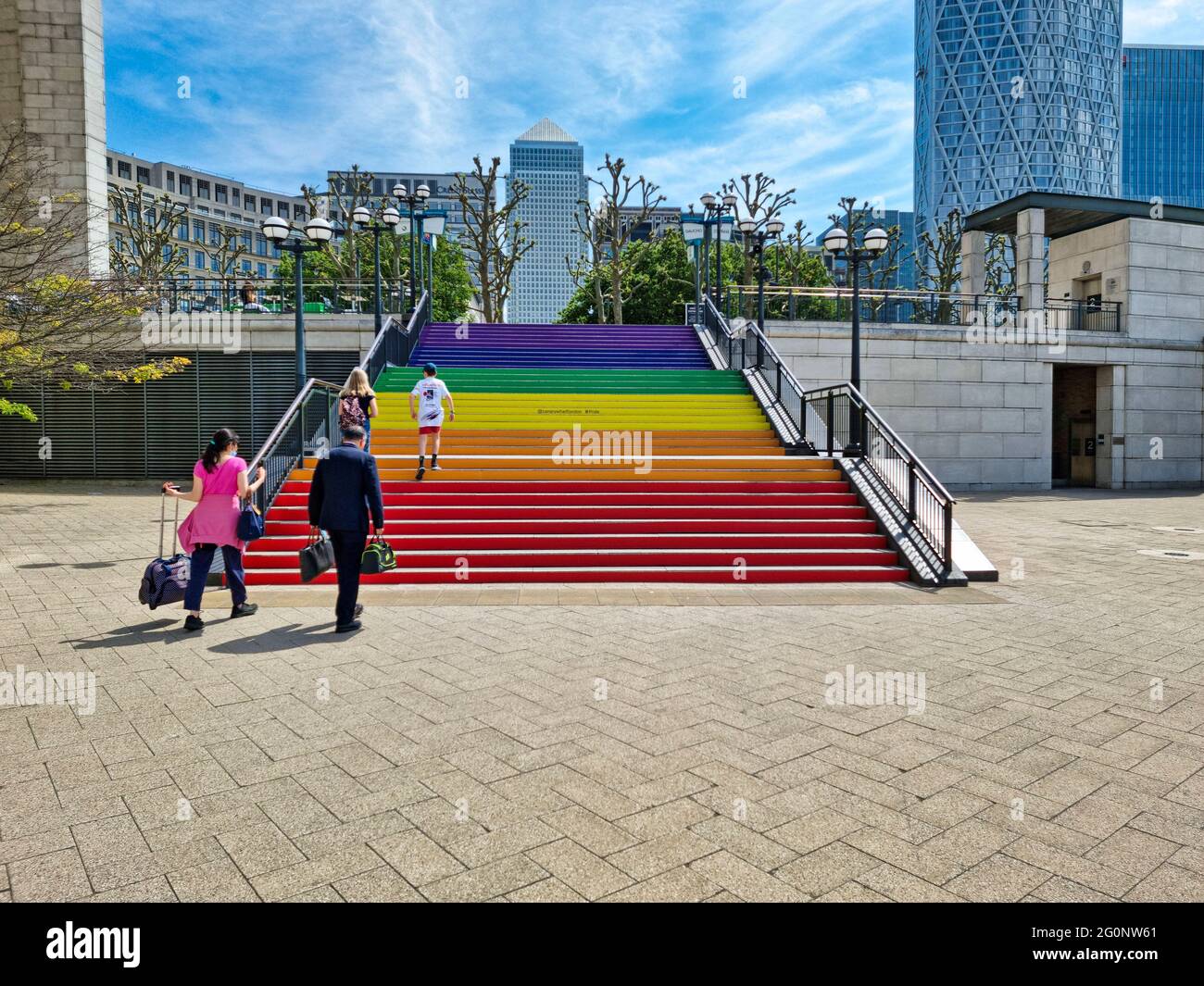 People walk up The Riverside steps which have been coloured for the ...