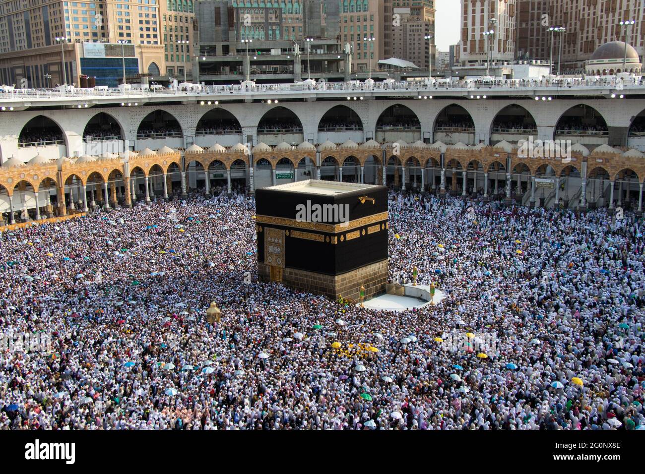 Holy Kaaba. Crowd of people always walking around Kaaba. Ritual of ...
