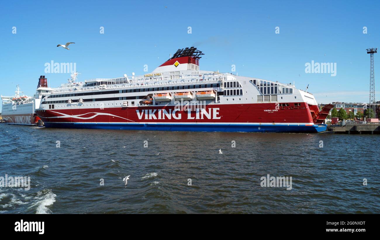 VIKING LINE passenger ferry ship Helsinki-Tallinn docked at the mooring ...