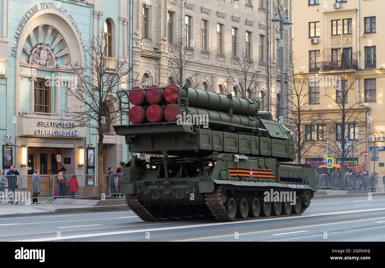 April 30, 2021 Moscow, Russia. Russian military air defense system Buk ...