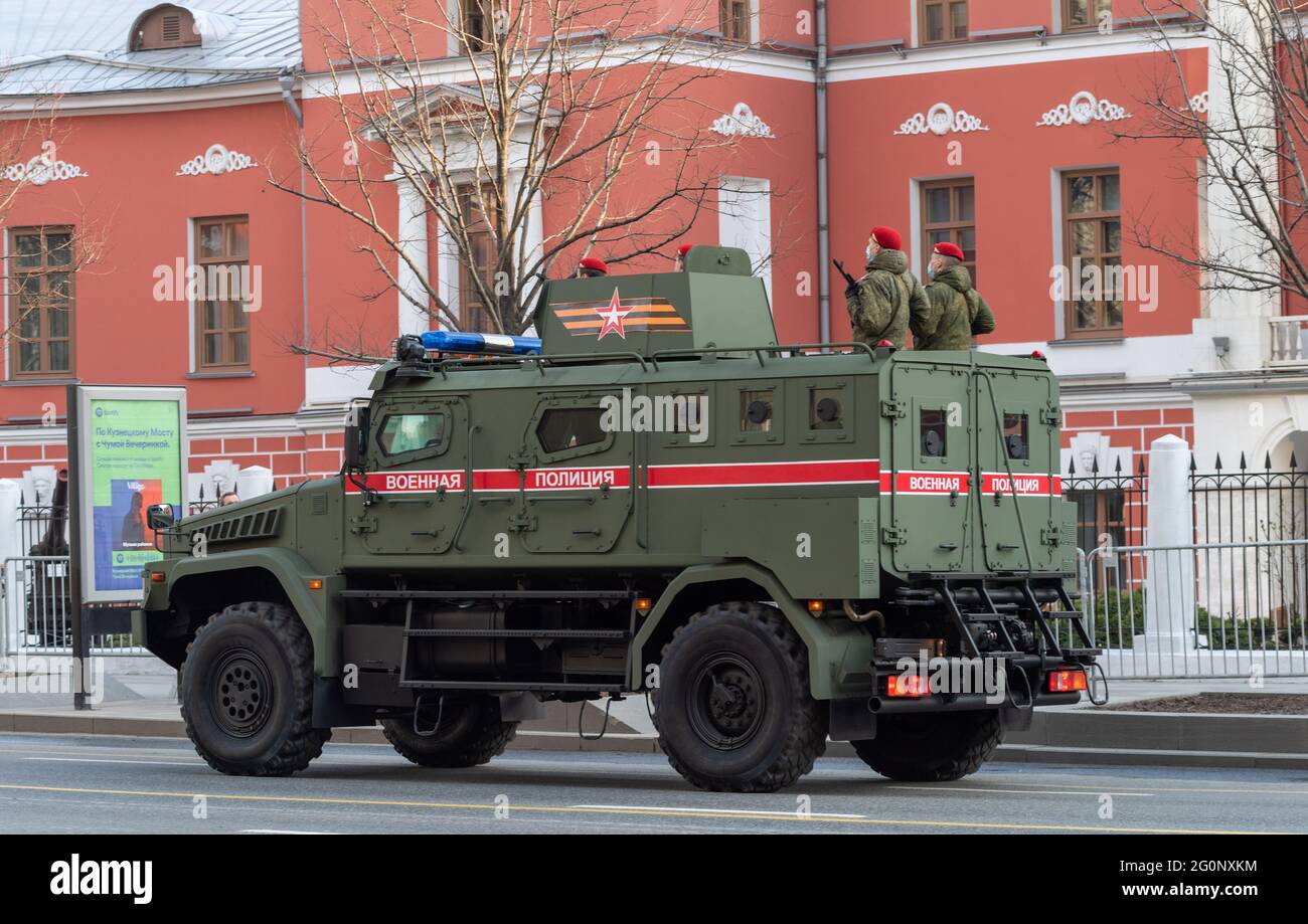 April 30, 2021 Moscow, Russia. Armored car Patrol of the Russian ...