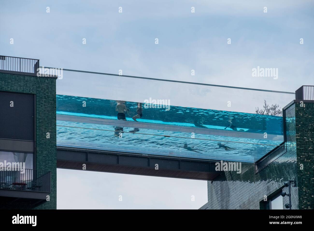 Swimmers use Sky Pool first floating Swimming Pool, London, United ...