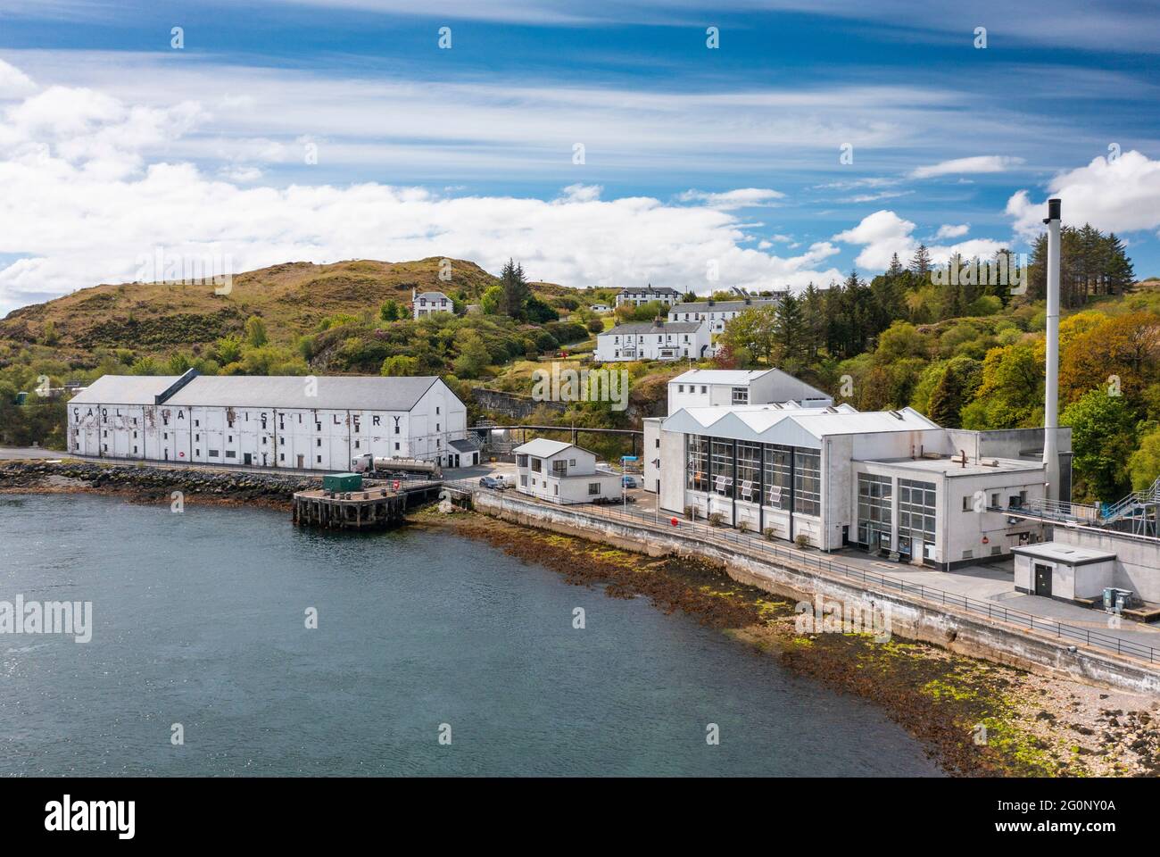 Aerial view from drone of Caol Ila scotch whisky distillery on Islay ...