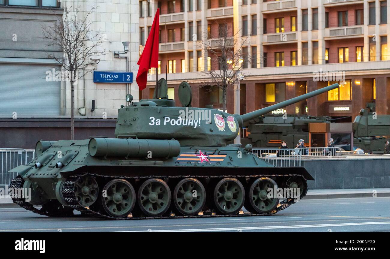 April 30, 2021 Moscow, Russia. Soviet medium tank of the World War II ...