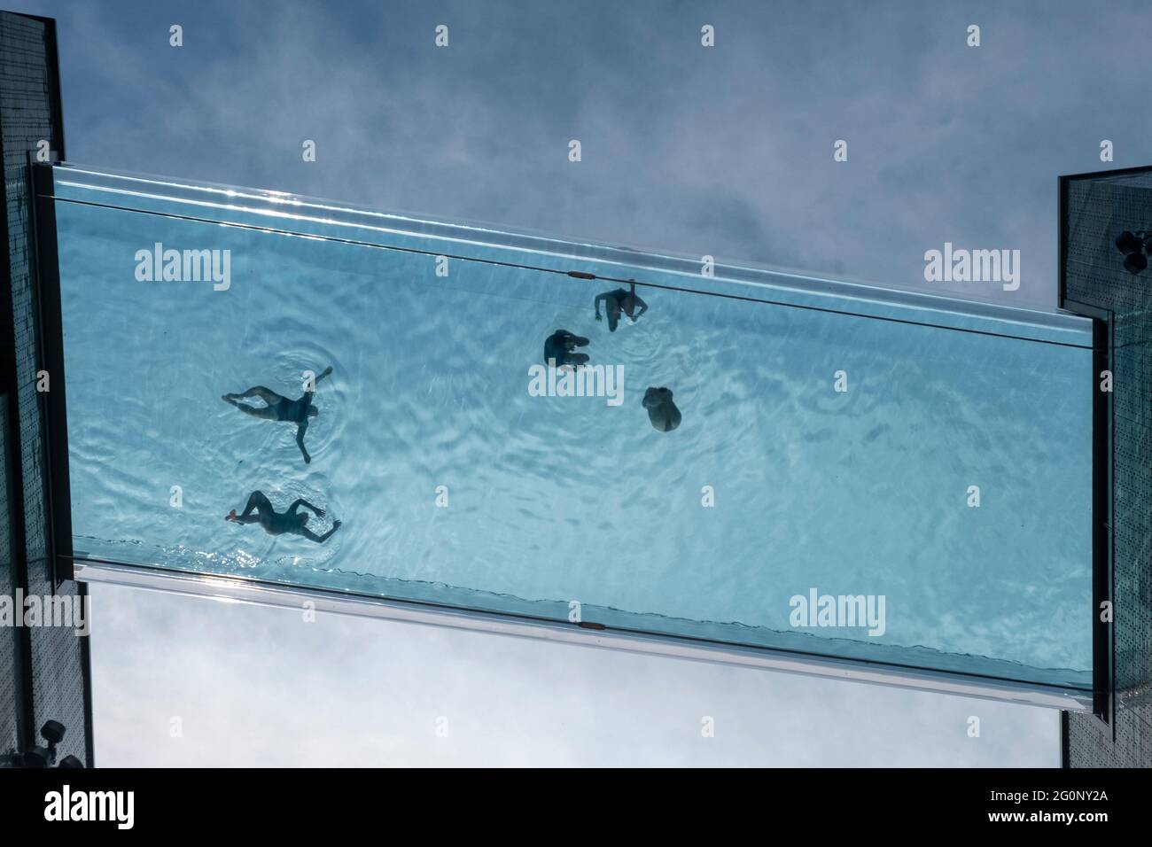 Swimmers use Sky Pool first floating Swimming Pool, London, United ...