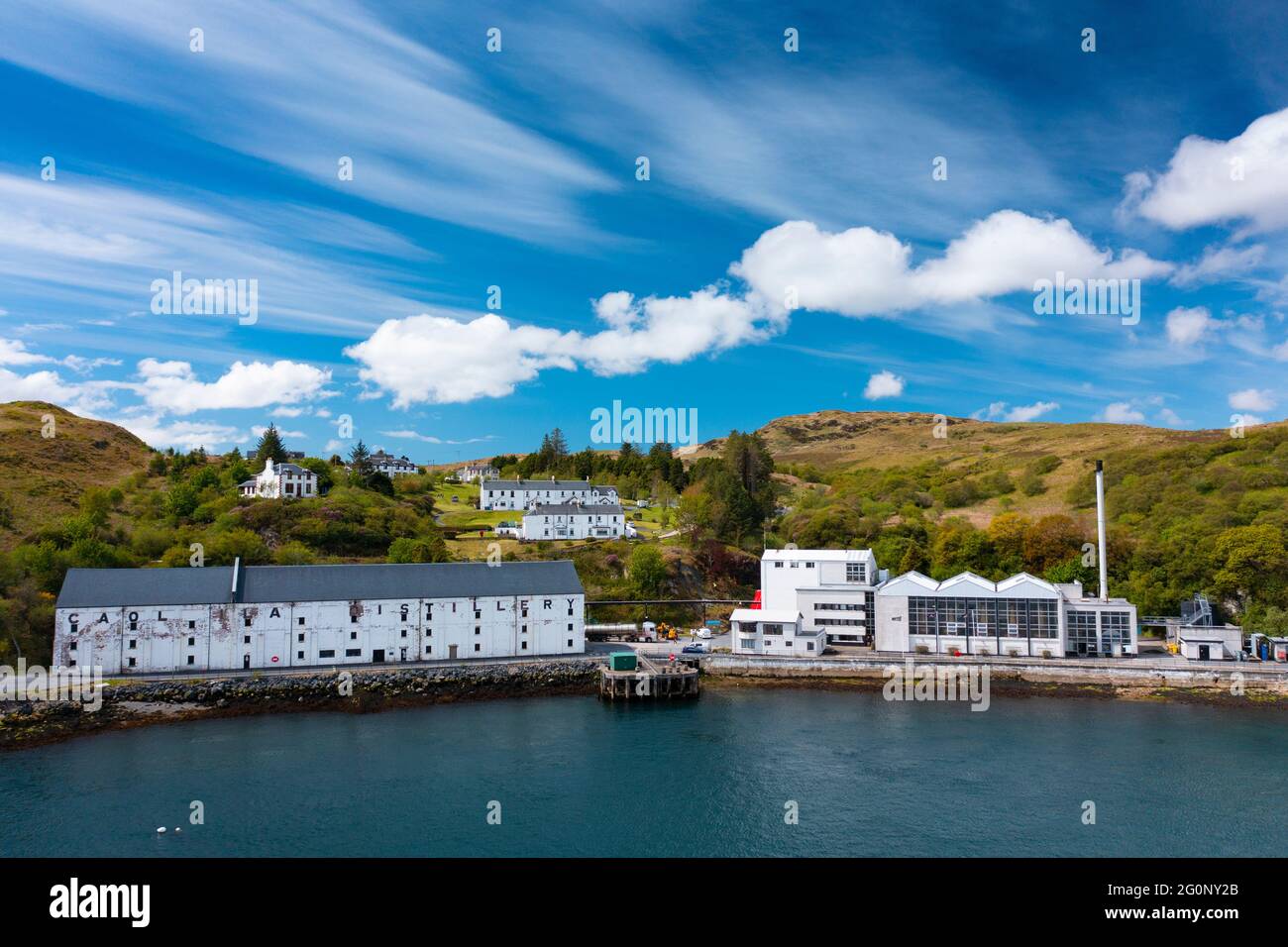 Aerial view from drone of Caol Ila scotch whisky distillery on Islay ...
