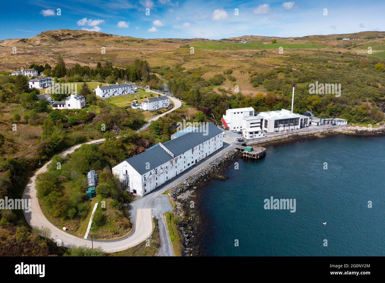 Aerial view from drone of Caol Ila scotch whisky distillery on Islay ...