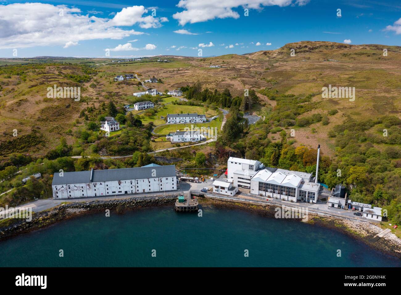 Aerial view from drone of Caol Ila scotch whisky distillery on Islay ...