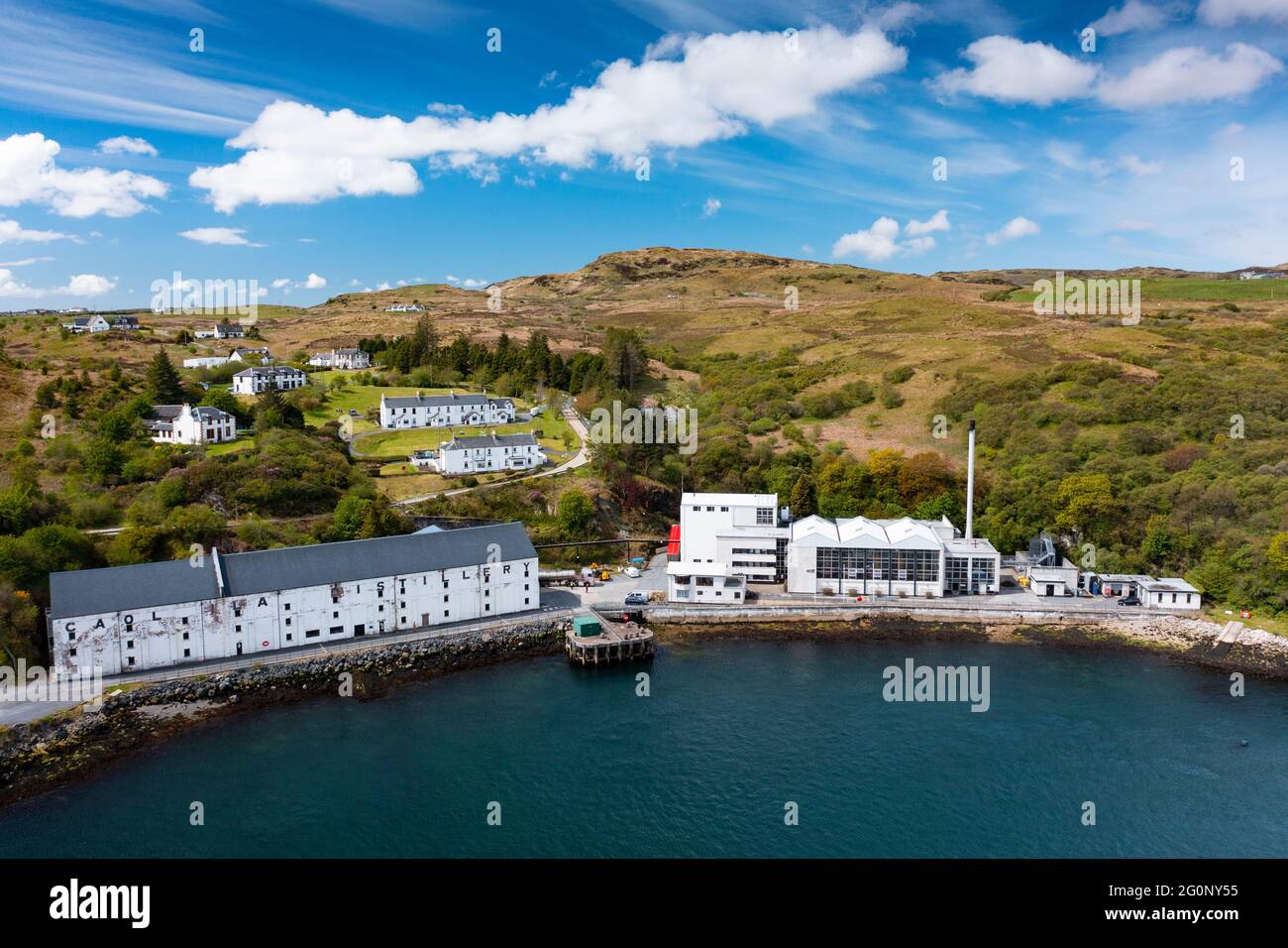 Aerial view from drone of Caol Ila scotch whisky distillery on Islay ...