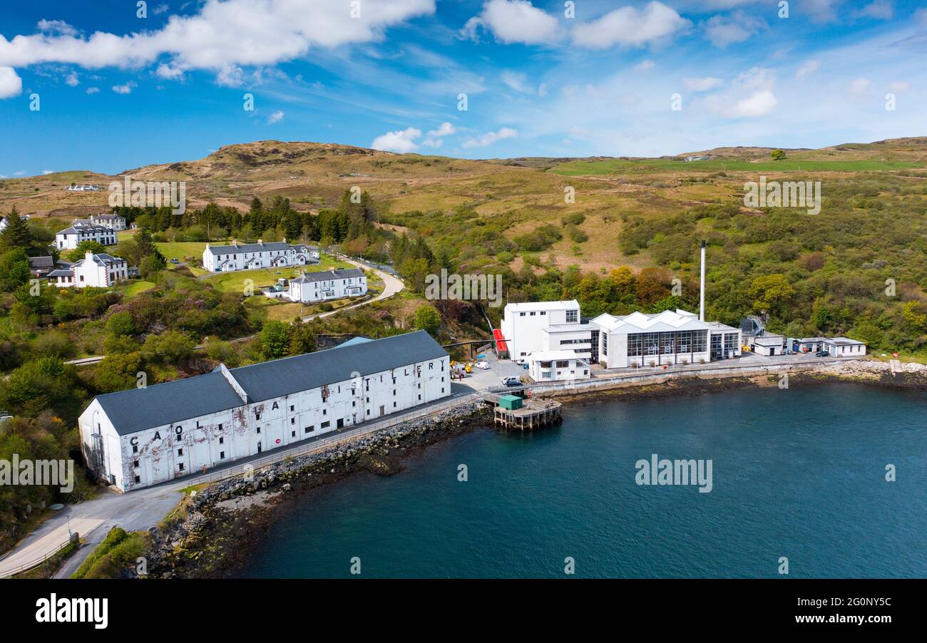 Aerial view from drone of Caol Ila scotch whisky distillery on Islay ...