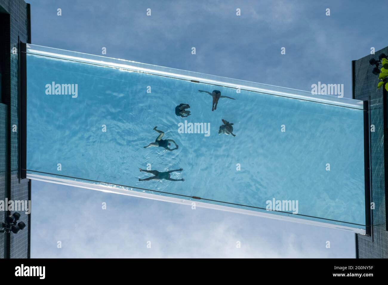 Swimmers use Sky Pool first floating Swimming Pool, London, United ...