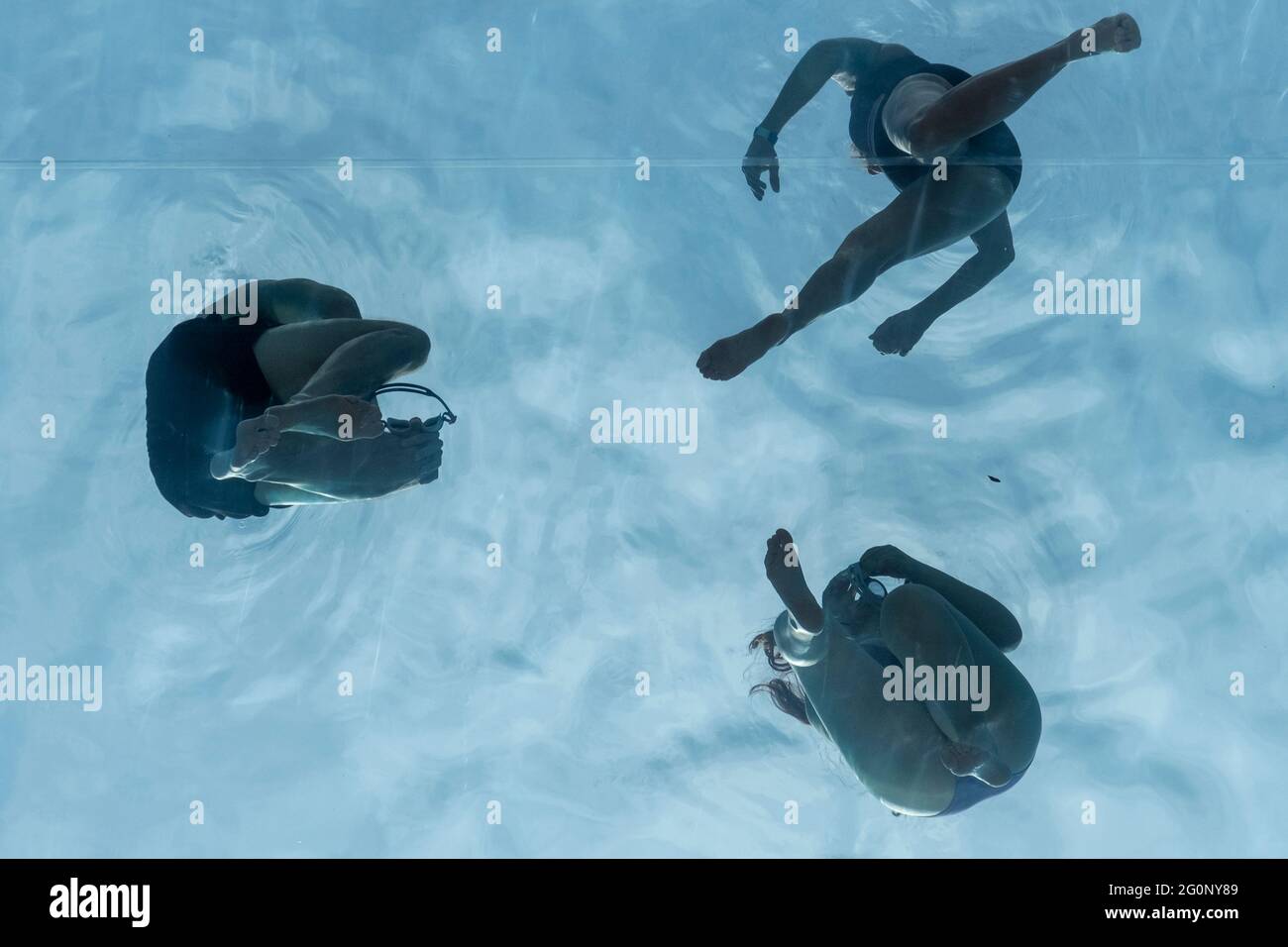 Swimmers use Sky Pool first floating Swimming Pool, London, United ...