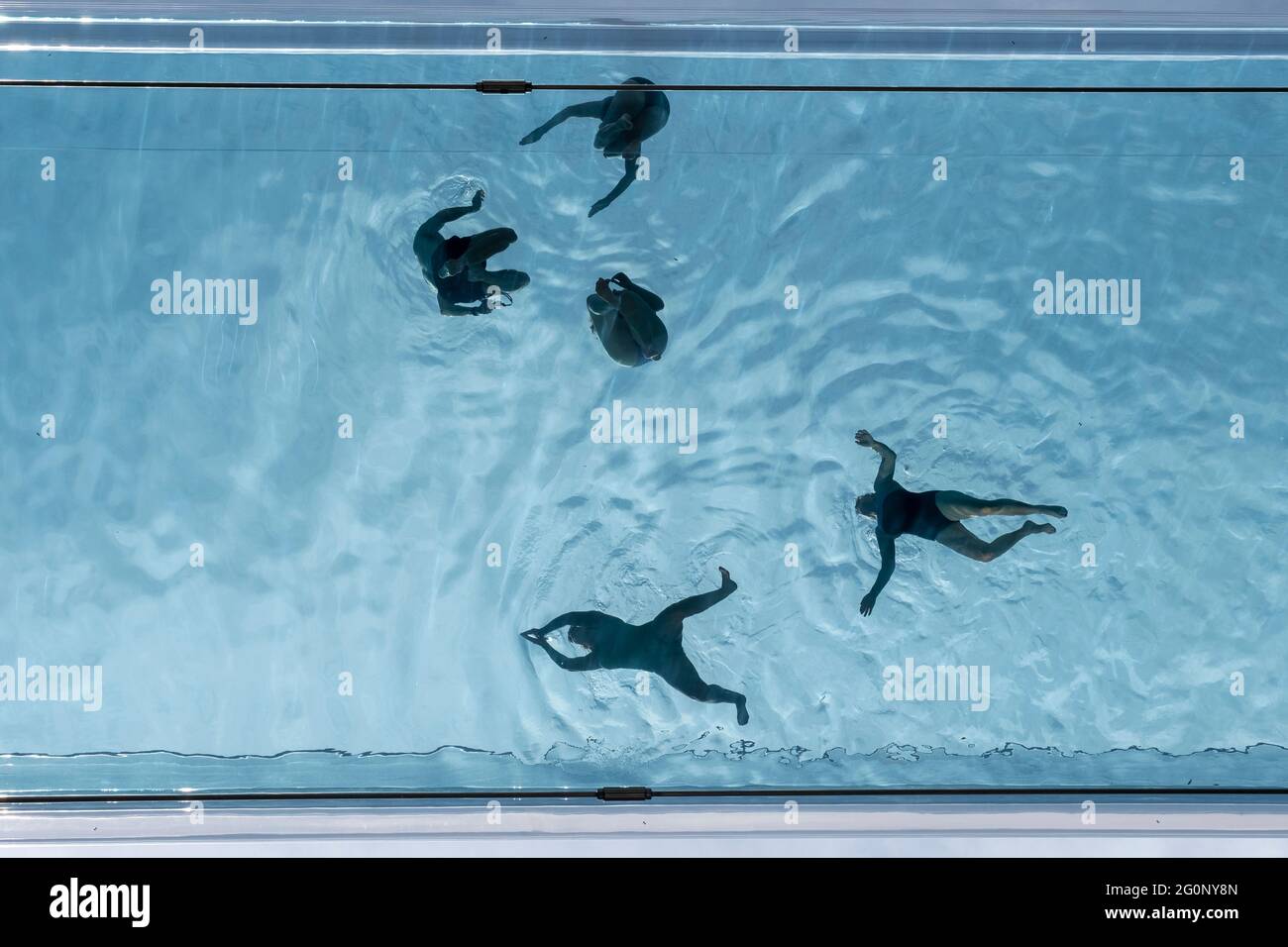 Swimmers use Sky Pool first floating Swimming Pool, London, United ...
