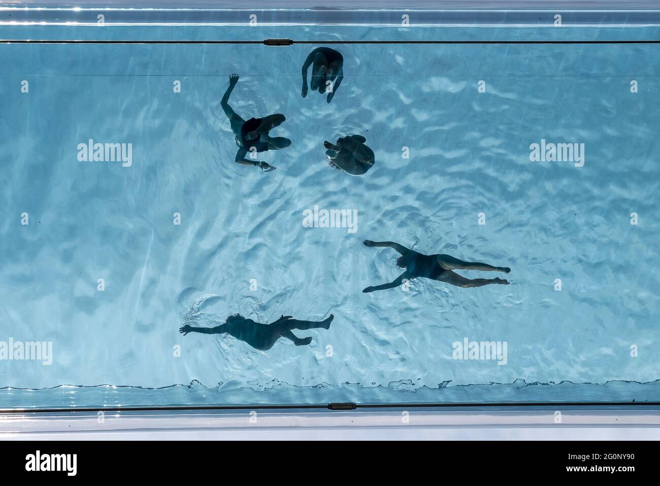 Swimmers use Sky Pool first floating Swimming Pool, London, United ...