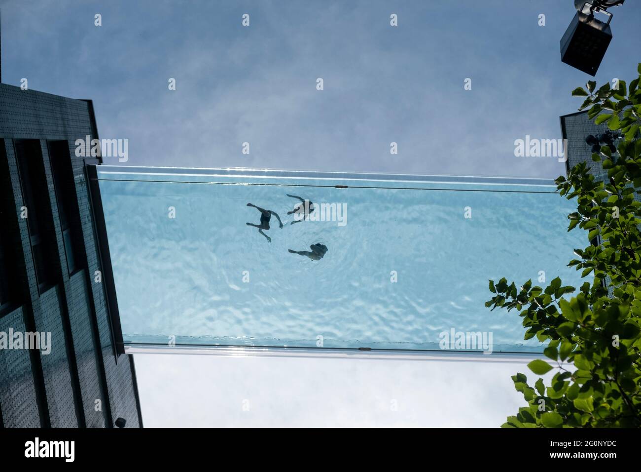 Swimmers use Sky Pool first floating Swimming Pool, London, United ...