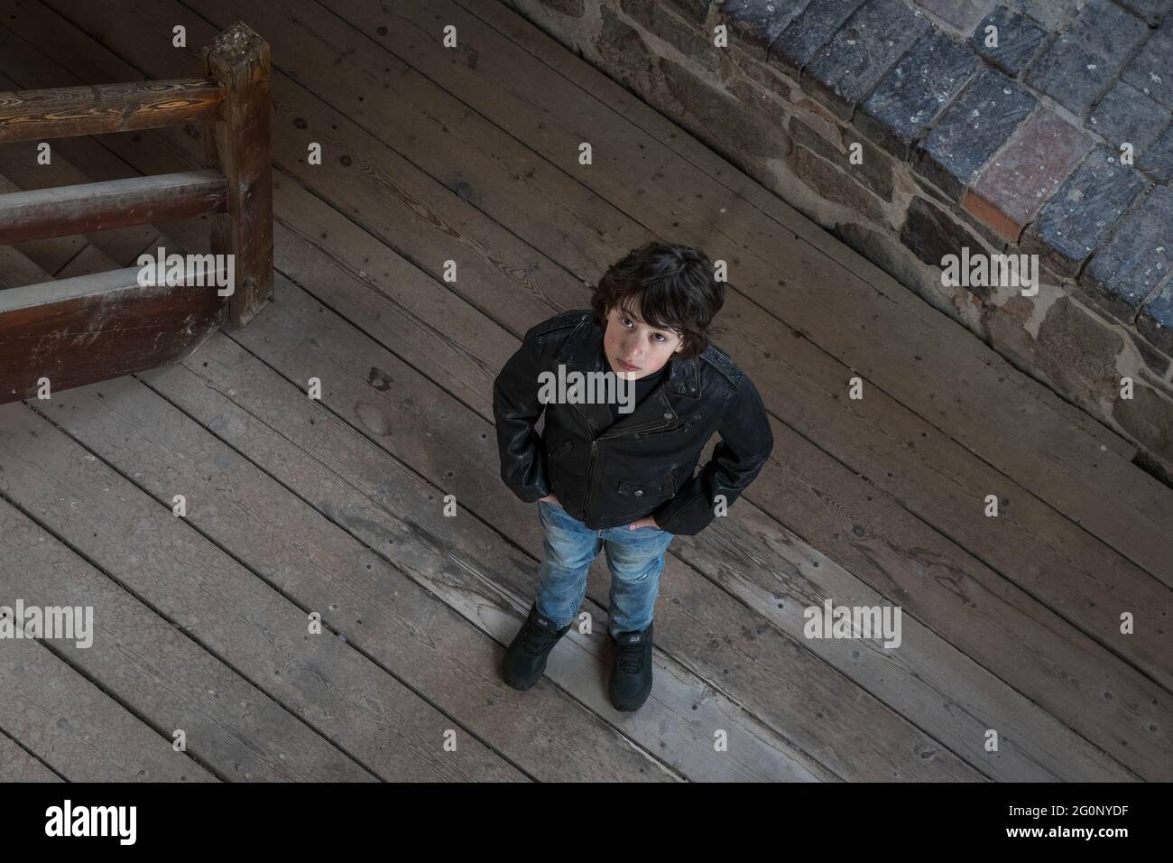 Portrait of a teenage boy in fashionable clothes. View from above Stock ...