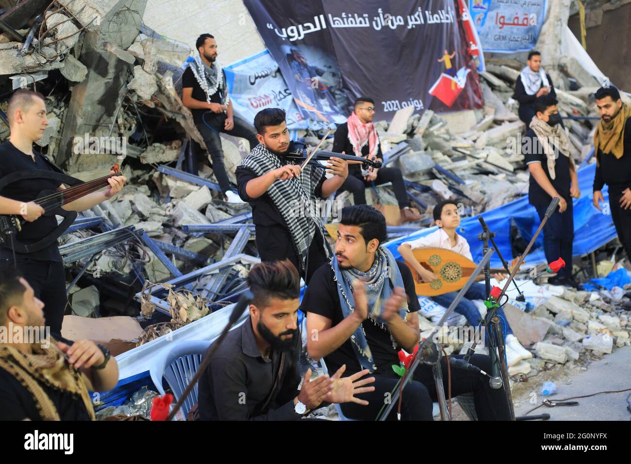 Gaza city, The Gaza Strip, Palestine. 2nd June, 2021. Palestinian music ...