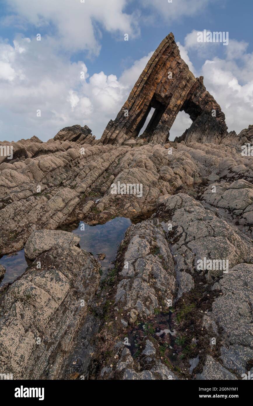 Beautiful landscape image of Blackchurch Rock on Devonian geological ...
