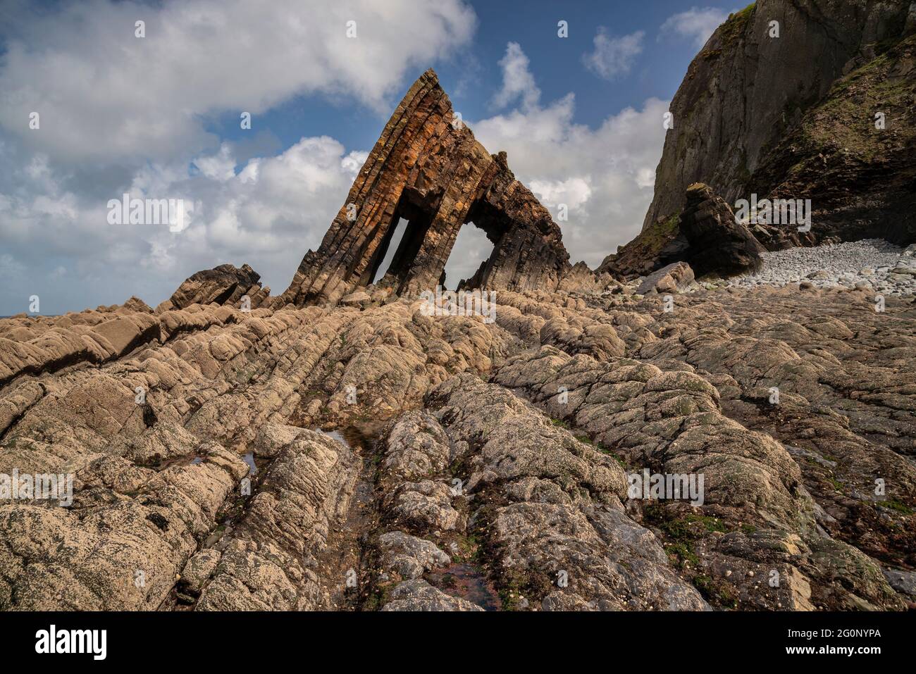 Beautiful landscape image of Blackchurch Rock on Devonian geological ...
