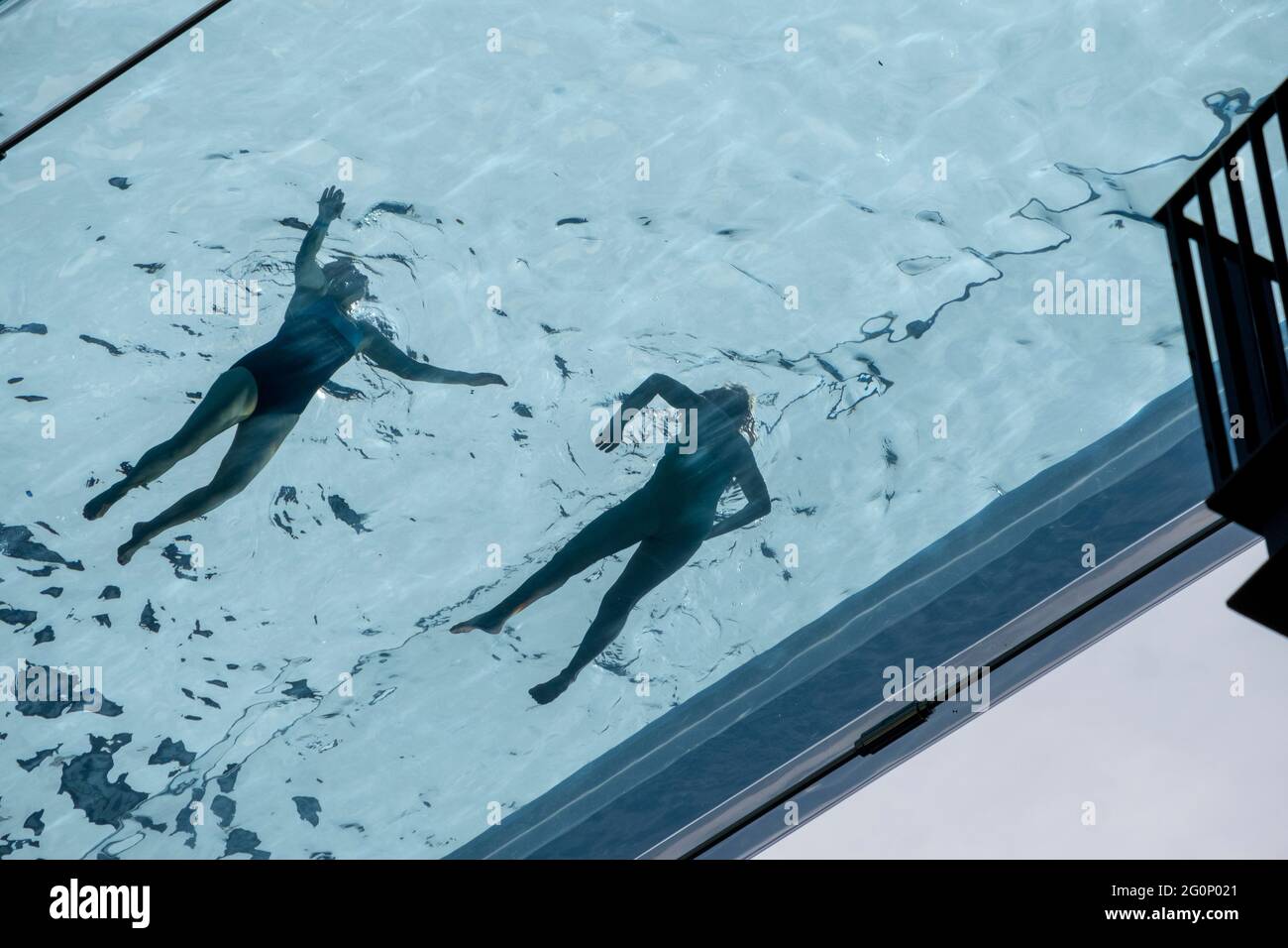 Swimmers use Sky Pool first floating Swimming Pool, London, United ...