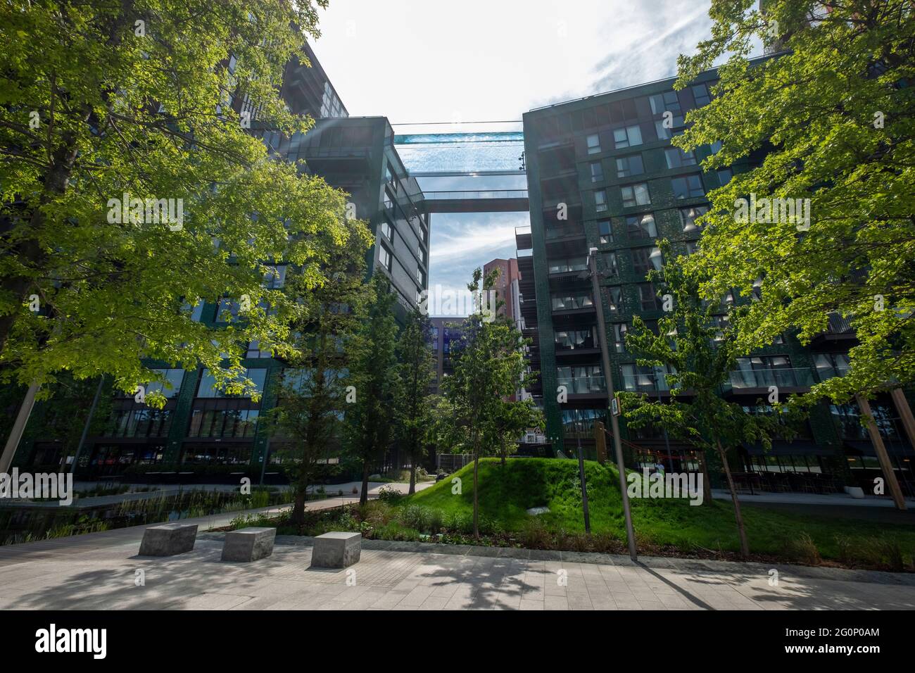 Swimmers use Sky Pool first floating Swimming Pool, London, United ...