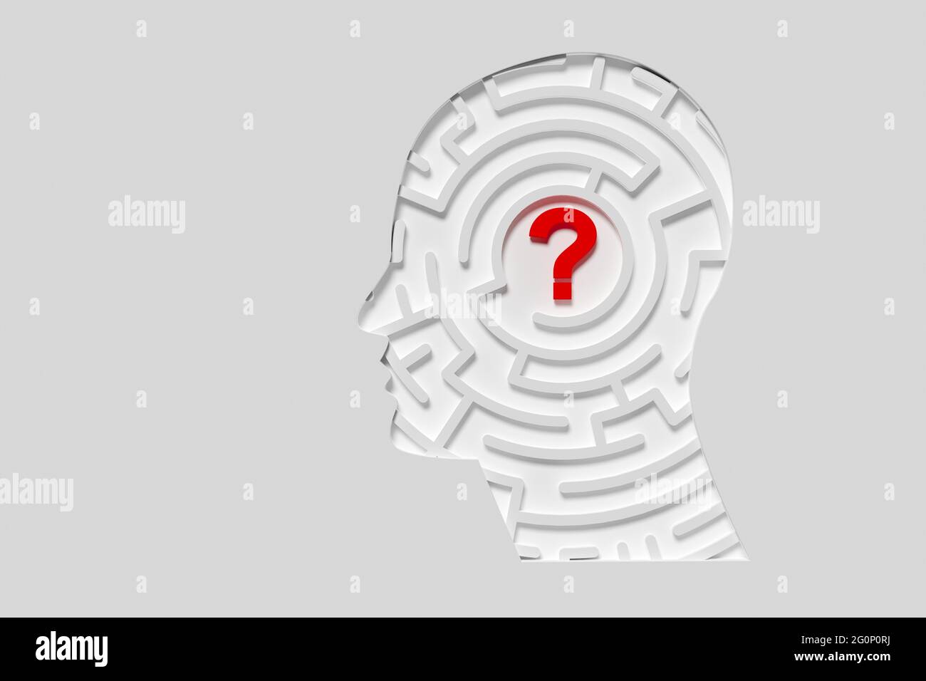 Human head shaped maze or labyrinth with question mark in the center ...