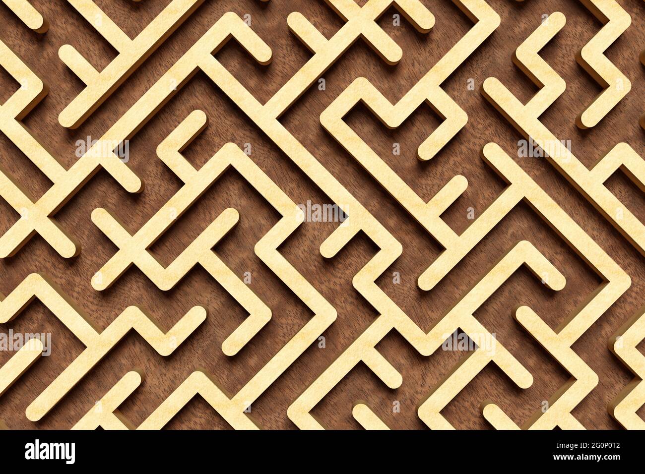 Large wooden maze or labyrinth over brown wood background, success ...