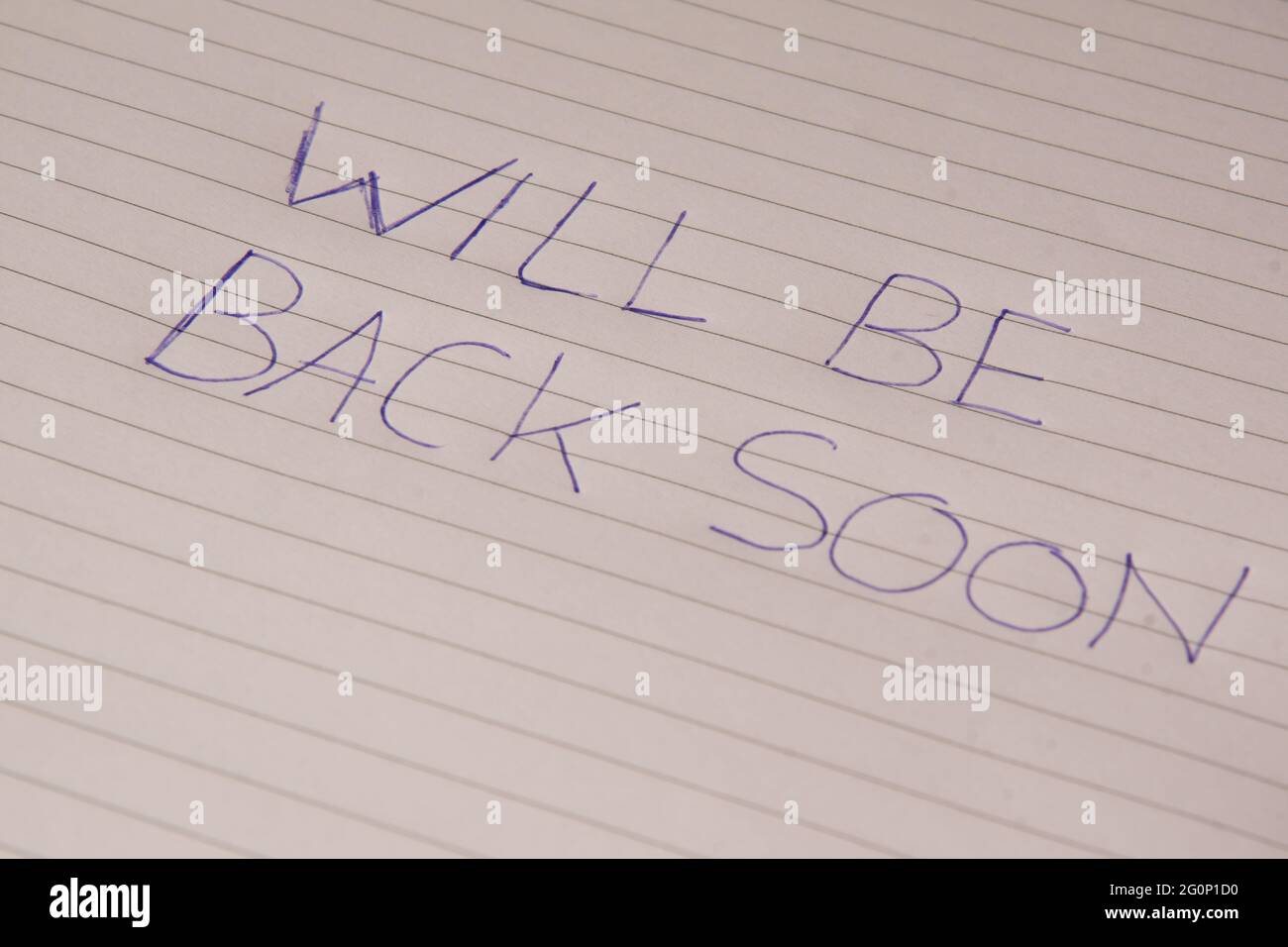Small note with the text "will be back soon Stock Photo - Alamy