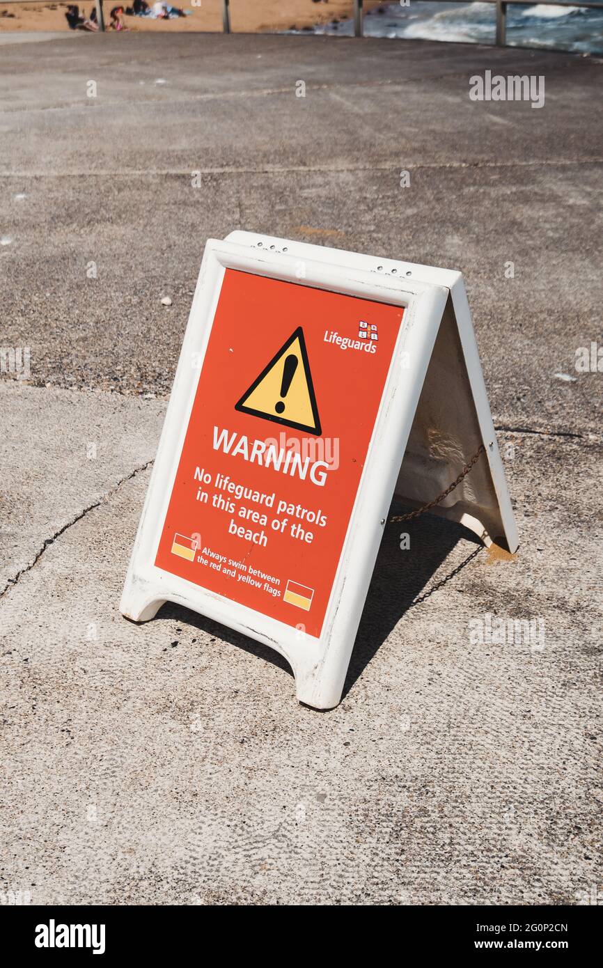 Botany Bay, Kent | UK - 2021.05.29: Warning sign at beautiful sand ...